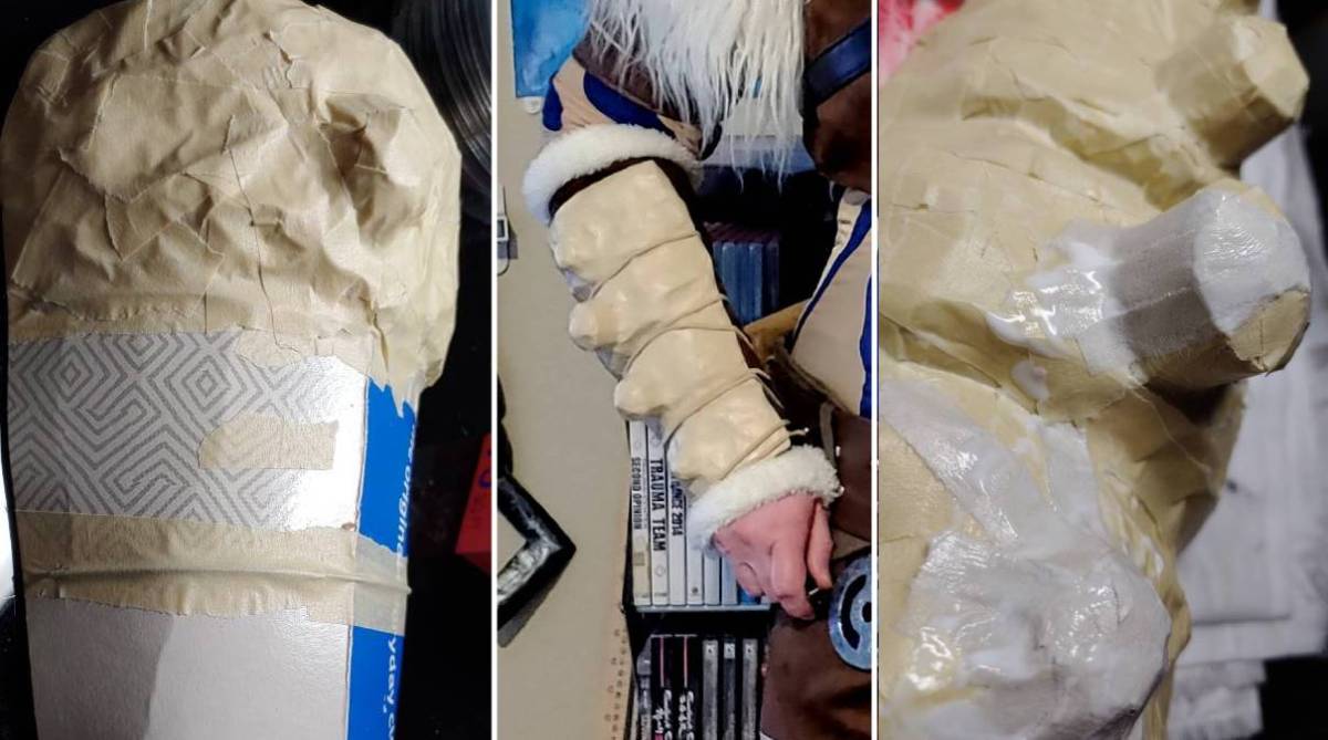 Paper mache bone gauntlet with vertebrae – Leafnin Cosplay